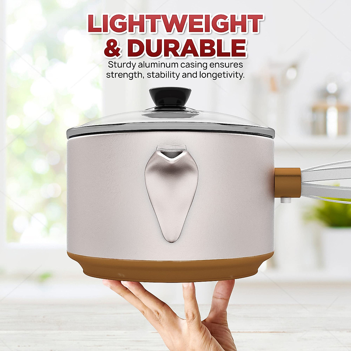 BruChai Brewer - Classic Chai Brewing Pot with Built-In Mesh Strainer - No-Mess Brewing Vessel with Non-Stick Coating - Patented Handy Brew & Pour Steel Teapot with Burn-Proof Handle