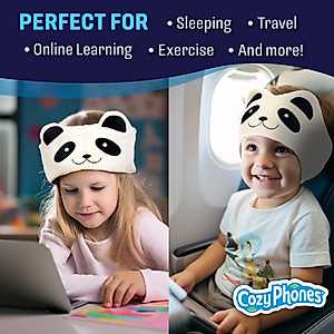 CozyPhones Over The Ear Headband Headphones - Kids Headphones Volume Limited with Thin Speakers & Super Soft Fleece Headband - Ivory Panda