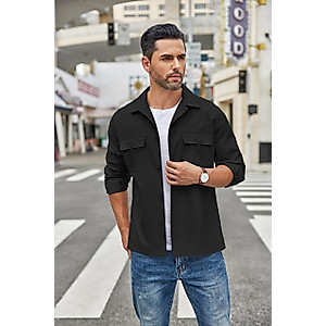 COOFANDY Long Sleeve Shirt Jackets for Men Cotton Linen Casual Shacket Work Button Down Overshirt