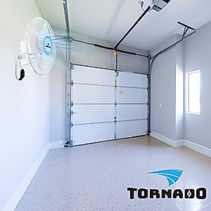 Tornado 16 Inch Oscillating Wall Mount Fan Remote Control Included 3 Speed 2650 CFM 6 FT Cord UL Safety Listed