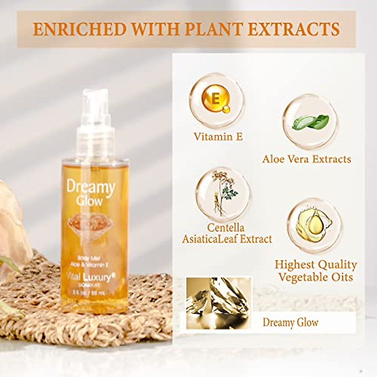 Vital Luxury Body Mist Set, Travel Size Spray Bottle, Long Lasting Perfume Gift Sets, Fragrance Mist for Men & Women, Dreamy Glow, Pack Of 2, 3 Fl Oz Each