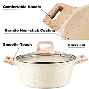 TIPTAP Nonstick Stock Pot,Granite Cookwear Soup Pot with Lid, 4 L/4.23 Qt Cooking Pot,Casserole Nonstick Stock Pot, Induction Pot for Soup, Broth, Chili, Stew - All Stove Compatible, (White)