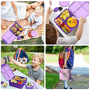 Aimsnk Kids Bento Lunch Box with 8oz Soup Thermo, Kids Leakproof Lunch Food Containers with 4 Compartment, Kids Insulated Hot Food Jar with Lunch Bag for School, Trvael