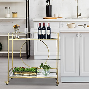 RiteSune Gold Mirror Rolling Serving Bar Cart on Lockable Wheels, Wine Drink Liquor Cart Stand for Home Kitchen Storage, Living Room, Club Party, Christmas, New Year
