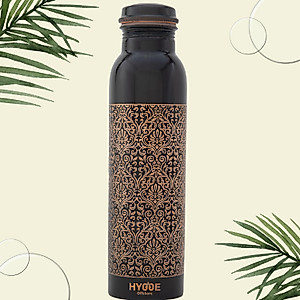 HYGGE Copper Water Bottle - 34 Oz Extra Large - A Antique Engraved Ayurvedic Pure Copper Vessel For Drinking - Drink More Water, Lower Your Sugar Intake And Enjoy The Health Benefits Immediately