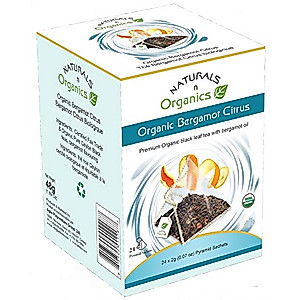 Naturals-n-Organics Organic Bergamot Citrus Earl Grey Tea with Natural Italian Bergamot Oil for Autophagy and Detox, 24 Bio-degradable Pyramid Tea Bags