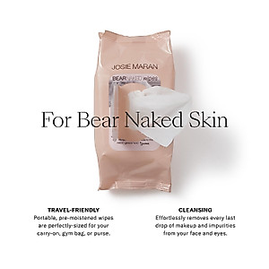 Josie Maran Bear Naked Facial Cleansing Wipes - Travel Size Makeup Remover Wipes with Argan Oil & Aloe Vera for Clean, Nourished & Refreshed Skin - Vegan & Cruelty-Free (30 Count)