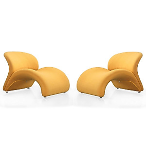 Manhattan Comfort Rosebud Mid Century Modern Wool Blend Living Room Accent Chair with Metal Frame, 30.3", Set of 2, Yellow