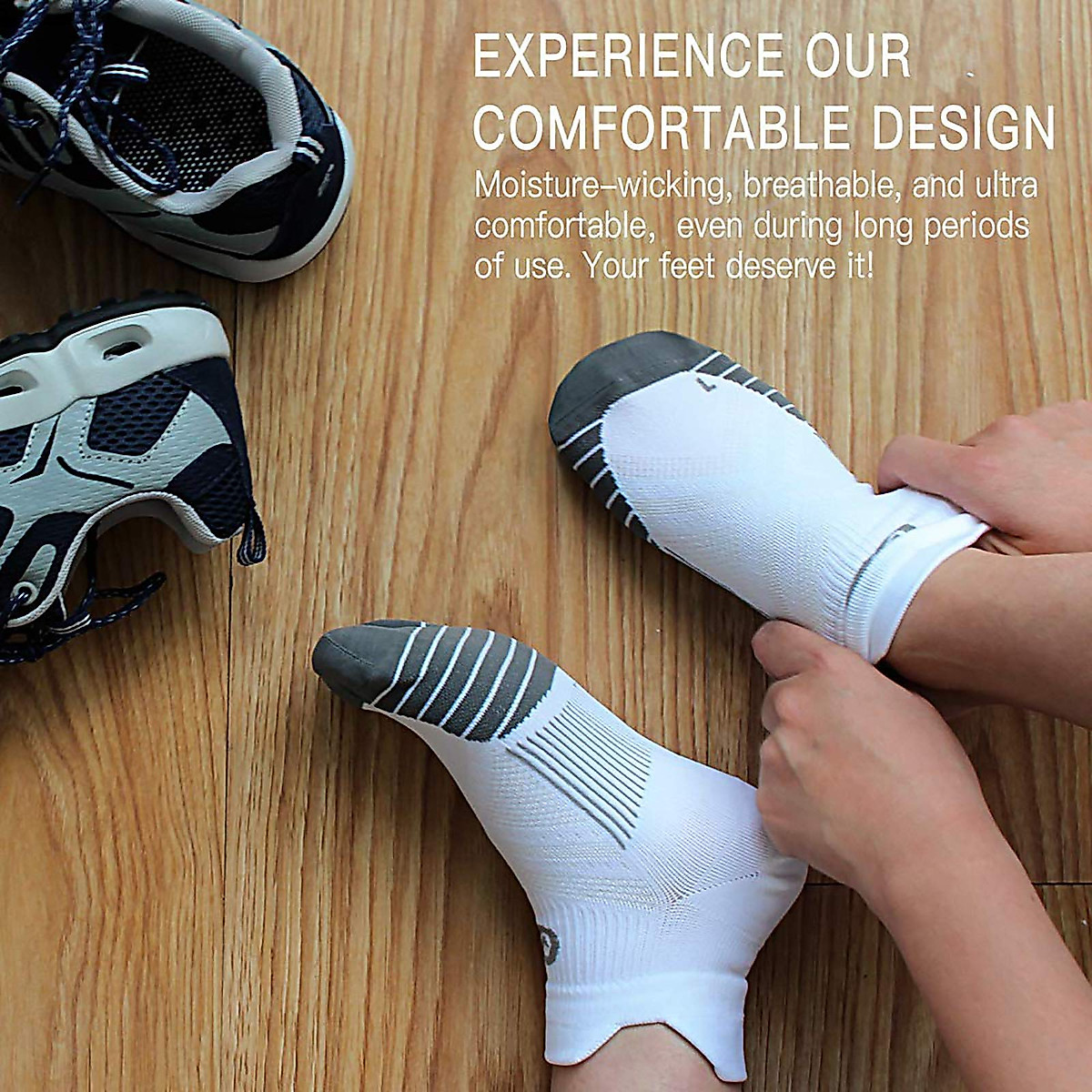 Compression Running Socks (6 Pairs) for Men and Women, Low Cut No Show Running Ankle CompressionSocks with Arch Support for Plantar Fasciitis, Cyling, Athletic, Flight, Travel, Nurses. White S/M