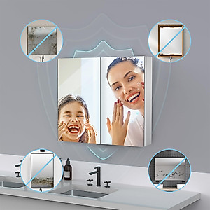 Sunrosa Medicine Cabinet with Mirror, 36" W×31.5" H Bathroom Tempered Glass Mirror Medicine Cabinet, Wall-mountable and Recessed-in Medicine Cabinet for Bathroom, 2 Symmetrical Doors Medicine Cabinet