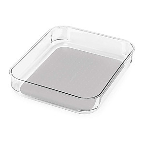 madesmart Bin - 9.75 x 7.75 in | Light Grey | Clear Soft Grip Collection | Soft-grip Lining | Non-slip Feet | BPA Free