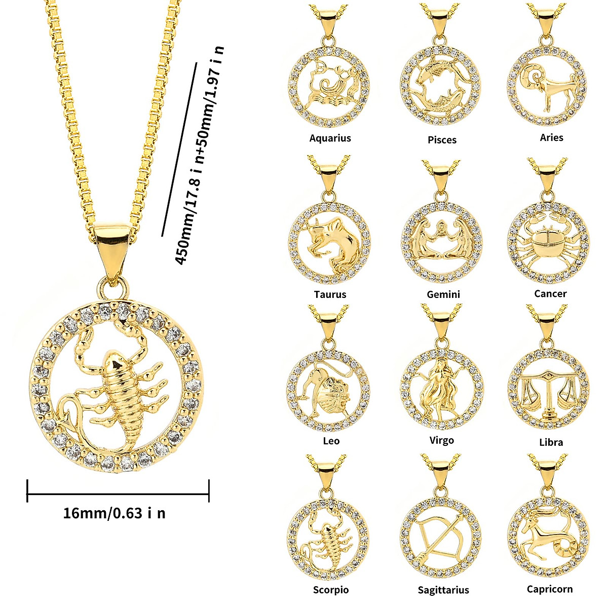 CharmJewelry 12 Constellation 18K Pendant Twelve zodiac logo gold jewelry Original Female 18K Light Luxury Fairy wind box Zai chain Zircon rhinestone pendant souvenir gift(Taurus)