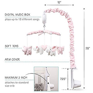 The Peanutshell Pink Elephant Musical Crib Mobile - Digital Music Box with 12 lullabies