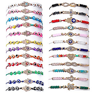 24/12 Pcs Evil Eye Bracelets Mexican Hamsa Bracelet Set Protection Mal De Ojo Gold Anklets Jewelry Gift for Women Girls Boys
