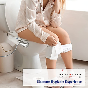 Bidet Attachment for Toilet,Bidet Toilet Seat Attachment with Non-Electric Dual Nozzle(Self Cleaning Feminine/Posterior Wash),Adjustable Water Pressure Bidet with Brass Inlet(Silver and White)