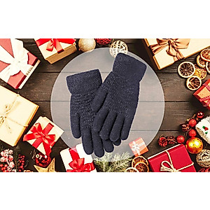 Women's Winter Warm Touch Screen Gloves Womens Thermal Black Cable Knit Wool Fleece Lined Touchscreen Texting Mittens for Cold Weather