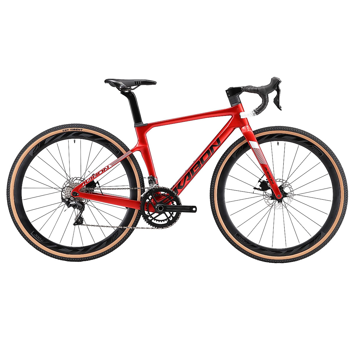 KABON Carbon Gravel Road Bike, T800 Carbon Fiber Frame Adventure Bicycle with Shimano 105 22 Speed Disc Brake Racing Bicycle for Men and Women (Red, 50cm)