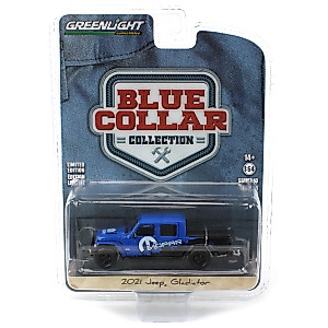 2021 Gladiator Pickup Truck w/Tonneau Cover & Off-Road Bumpers Blue & Black Blue Collar Collection 1/64 Diecast Model Car by Greenlight 35220 F