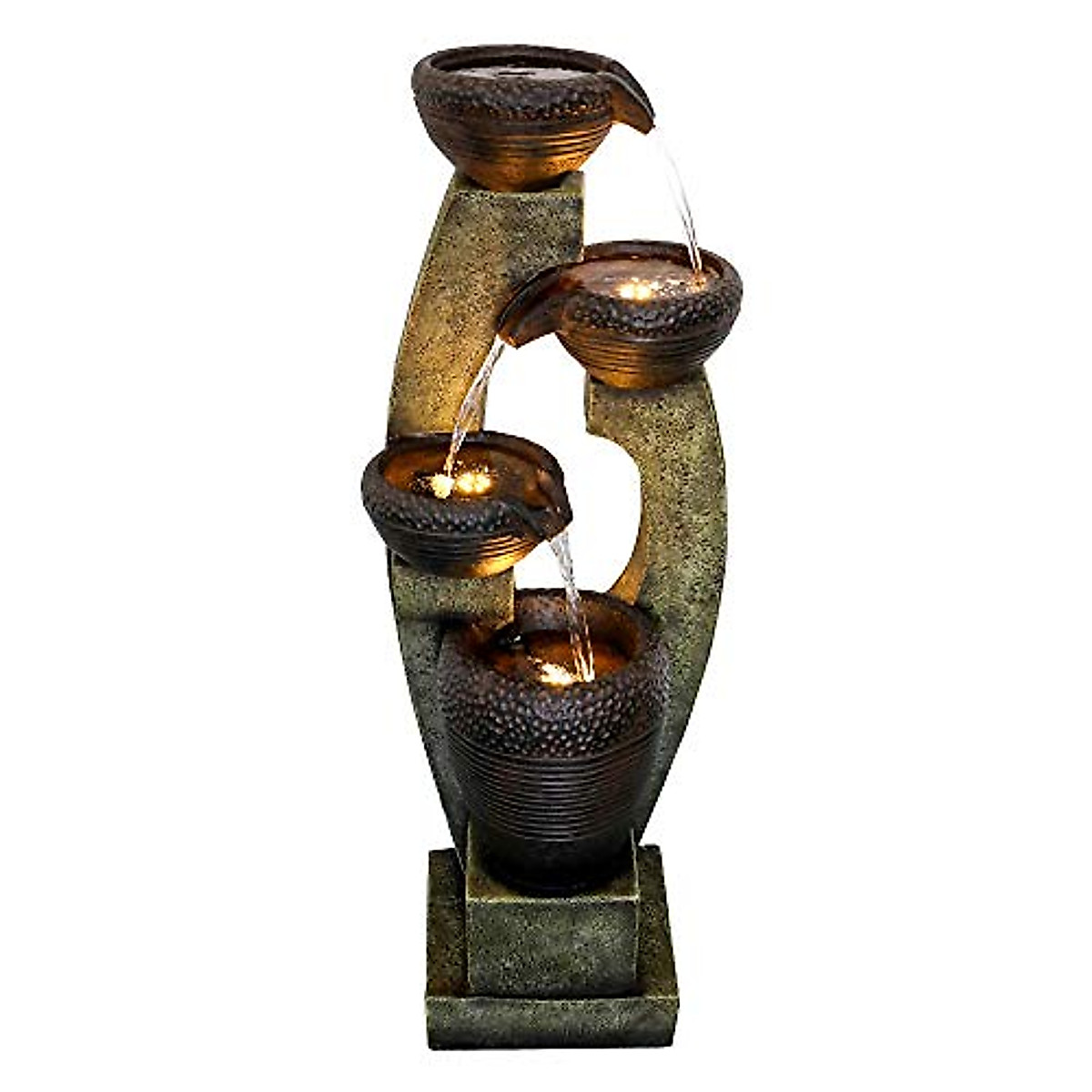 Naturefalls 40” H Modern Outdoor Fountain - 4 Crocks Outdoor Garden Fountains with Contemporary Design&LED Light for Garden, Patio, Deck, Porch, Backyard and Home Art Decor (40inches, Brown and Gray)