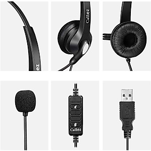 USB Headset with Microphone Noise Cancelling & Audio Controls, Stereo Computer Headphones for Business Skype UC Lync Softphone Call Center Office, Clearer Voice, Super Light, Ultra Comfort