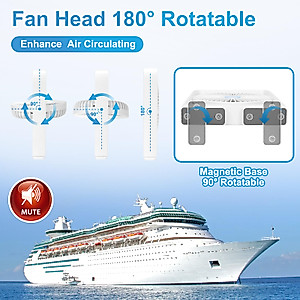 Cruise Ship Approved Fan for Staterooms Ceiling and Wall Hanging, Cruise Fan with Magnetic Base, USB Rechargeable - Battery Powered Portable Travel Fan for Cruise