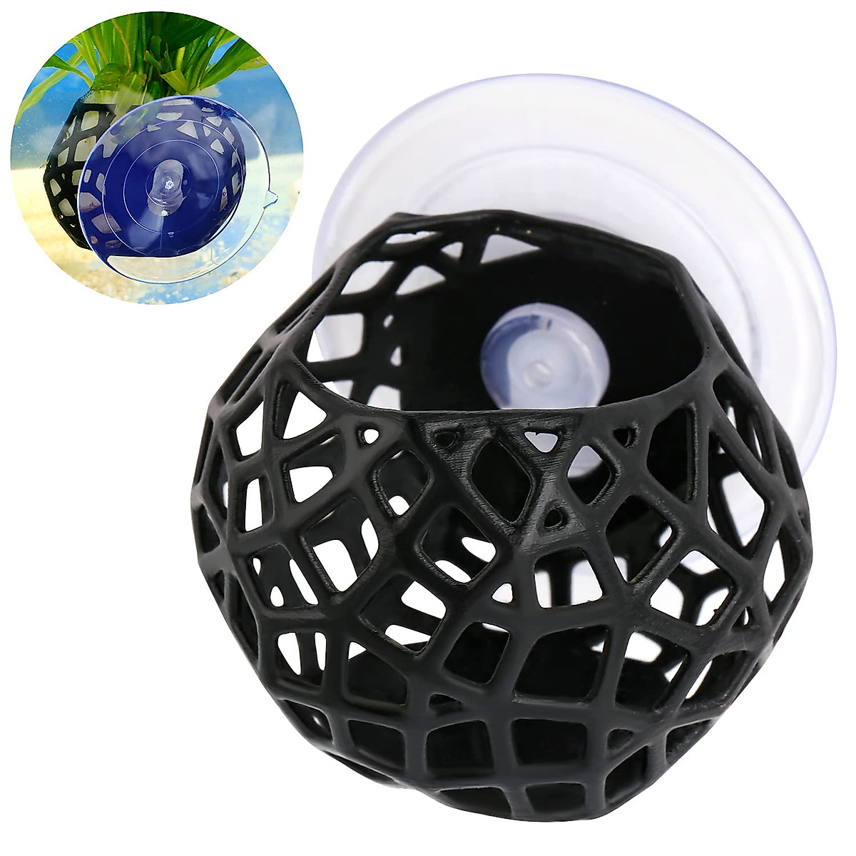 Aquarium Plant Holder, Fish Tank Plant Holder with Suction Cups, Aquarium Planter Cup, Hanging Aquarium Planter Cups, for Aquatic Plant Cultivation and Water Feature Decoratio(Black)