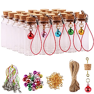 maxmau 25pcs Small Glass Bottles with Cork Stoppers DIY Art Craft Storage 10ml Mini Glass Vials,Tiny Jars for Wedding Party Favors Home Decoration with Connection Accessories Twine Bell