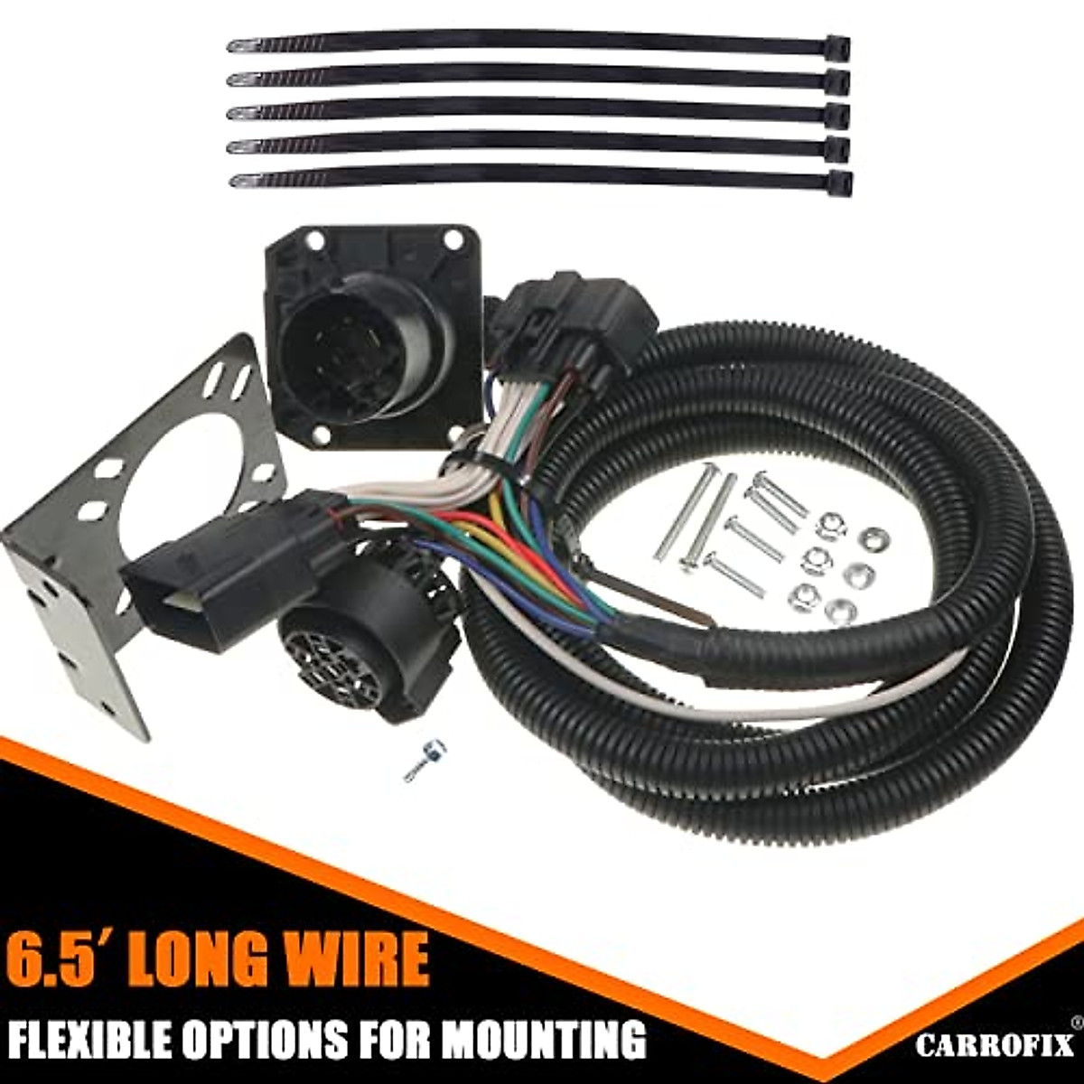 CARROFIX Vehicle-Side T-Connector Custom Tow Wiring Harness with 7-Way RV Blade Trailer Connector for 2015-2021 Ford F-150, black (C0165)