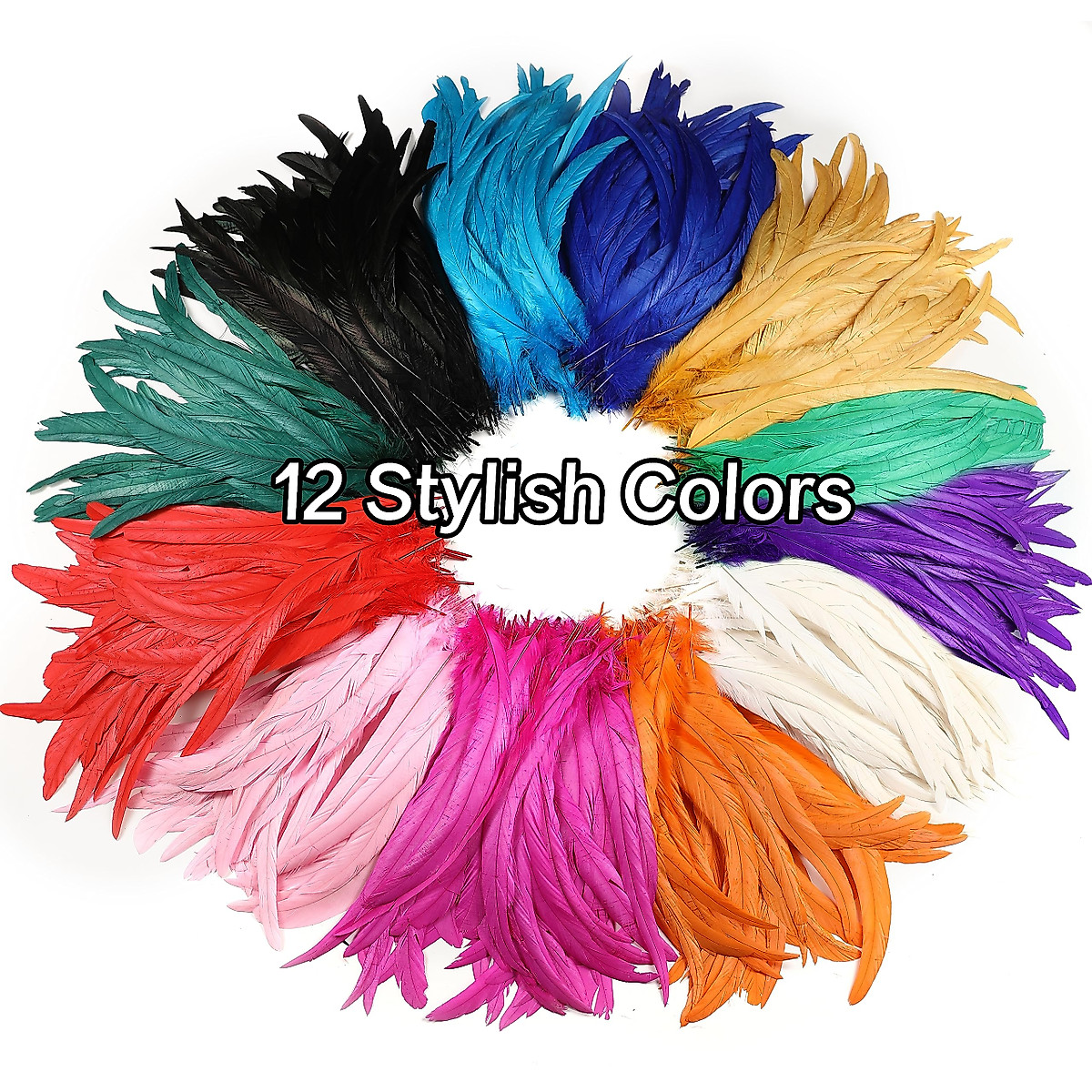 Holmgren Black Rooster Tail Feathers - 60pcs 12-14inch Natural Long Rooster Tail Feathers Bulk for DIY Crafts Costume and Halloween Party Performances Decoration (Black)