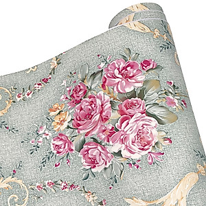 SimpleLife4U Retro Rose Furniture Paper Light Green Self-Adhesive Shelf Liner School Locker Sticker 17.7 Inch by 9.8 Feet