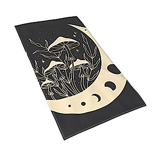 VARUN Long Hand Towels Beige Moon Mushrooms Ultra Soft Towel Leaves Bright Stars Night Design Absorbent Luxury Towels for Bathroom Hotel Gym and Spa 27.5x15.7in