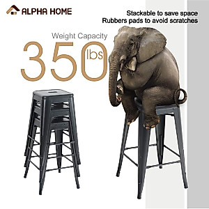 ALPHA HOME Metal Bar Stool Patio Stool 24 inches Counter Height Stools Set of 4 with Low Back Bar Chair for Indoor-Outdoor Kitchen Weight Capacity 350 lb, Matte Black