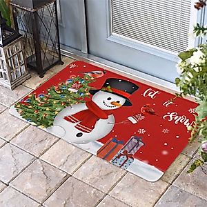 Teather Snowman Cardinal Birds Red Christmas Bath Rugs Snowflake Xmas Tree Sponge Doormat Absorbent Non Slip Backing Durable Soft Flannel Memory Foam Mats Carpet for Bathroom Kitchen, 20x31.5 inches