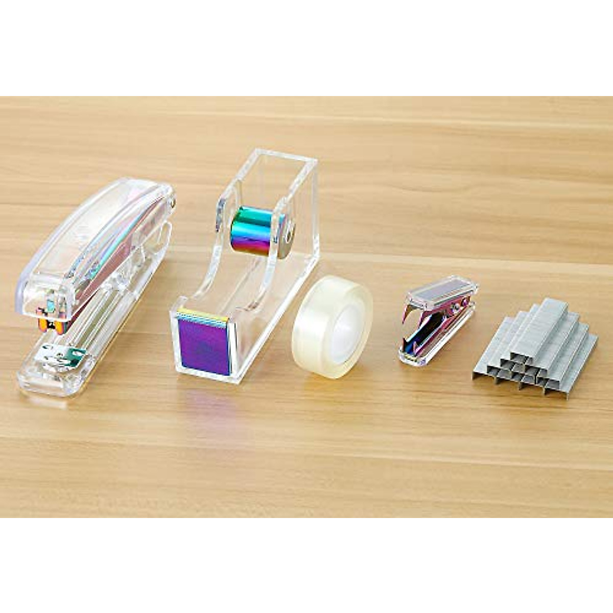 SEAKOS Dream Color Acrylic Stapler Set,Desk Stapler,Office and Home Stapler,Students Stapler,Tape Dispenser,Stapler Remover,Free 1000pcs 26/6 Staples——Multicolor