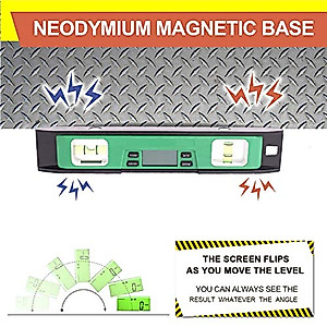 Digital Torpedo Level -10 Inch IP54 Digital Magnetized Level Protected Electronic Bubble Inclinometer/Angle Finder/LED Display & V-Groove Base (10 Inch, Green)