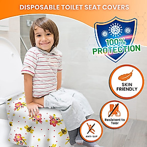 20 Extra Large Toilet Seat Covers Disposable for Kids & Adults-Toilet Covers Disposable for travel-Toddler Toilet Seat Cover Liners for Potty Training-Individually Wrapped-Waterproof (Bees)