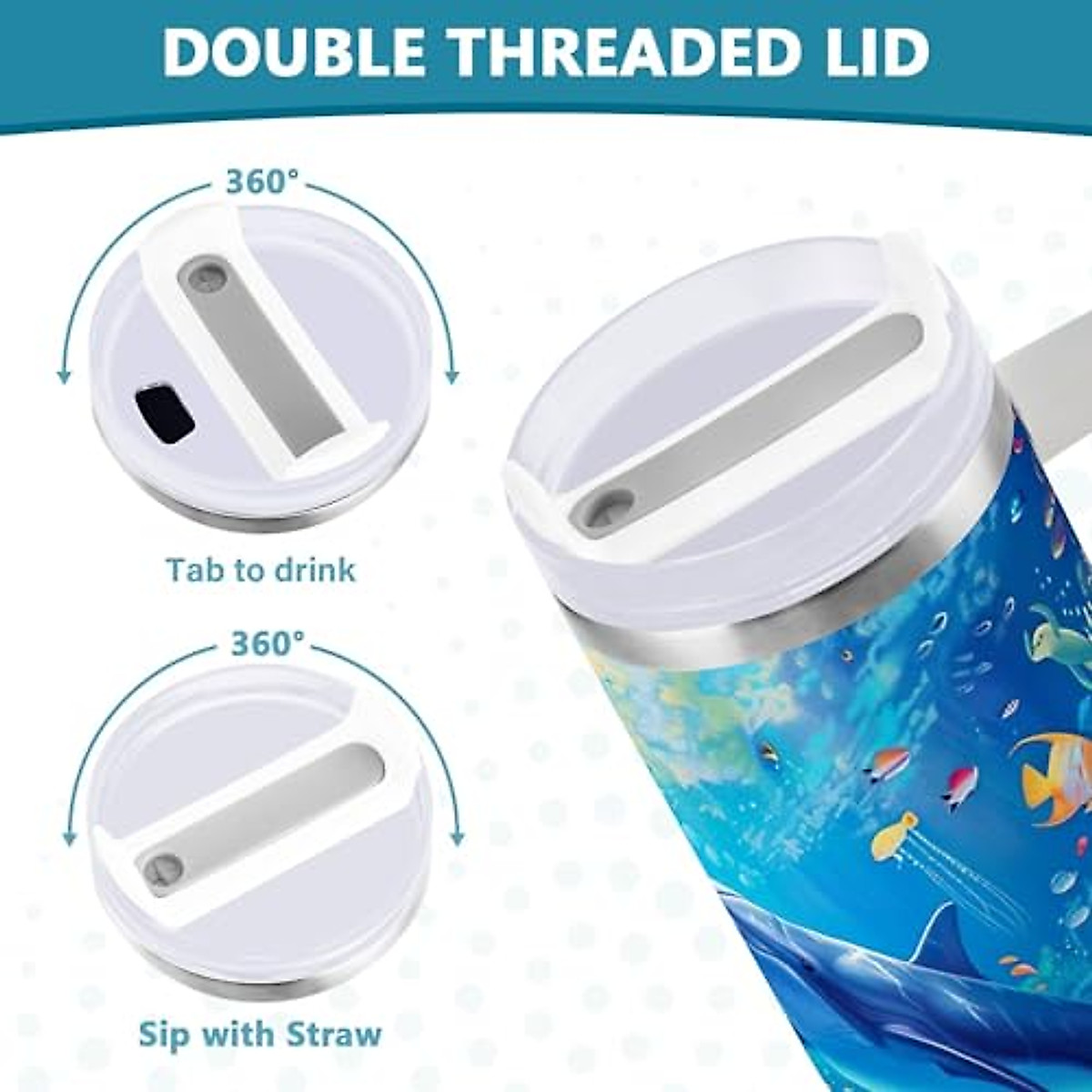 ODAWA a Vibrant and Colorful Underwater Scene Filled with Travel Coffee Tumbler with Straw and Lid Travel Mug 30 Oz Stainless Steel Cups