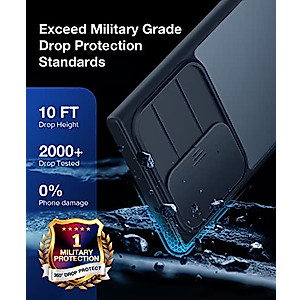 Tongate Compatible with Samsung Galaxy S23 Ultra Case with Slide Camera Cover, [Military Grade Drop Protection] Slim Translucent Matte Back Phone Case for Galaxy S23 Ultra Case 6.8 Inch, Black