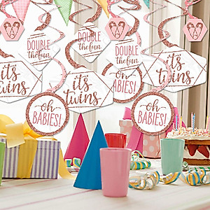 Big Dot of Happiness It’s Twin Girls - Pink and Rose Gold Twins Baby Shower Hanging Decor - Party Decoration Swirls - Set of 40