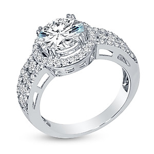 Size - 7 - Solid 14k White Gold Round Cut Big Large Wide Halo Solitaire Engagement Ring CZ Cubic Zirconia (4.0cttw., 2.50ct. Center)