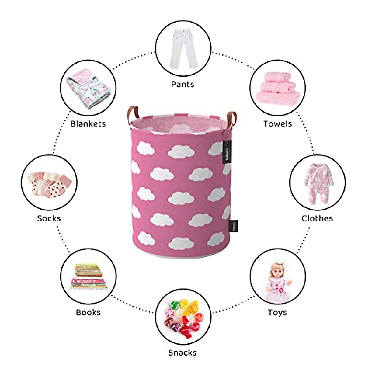 Large Laundry Hamper for Dirty Clothes, Cloths & Towels | Tall, Big Basket for Extra Loads | XL Size, Sturdy, Collapsible, Portable & Waterproof | Cute, Modern | Kids, Nursery, Girls, Baby (2 Baskets)