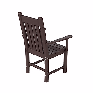 Costaelm Outdoor Dining Chair with Arms, Adirondack Chair for Outside, HDPE Poly Lumber Outdoor Furniture Dinning Room Chair, Waterproof Indoor/Outdoor Restaurant Bistro Dining Chair, Dark Brown