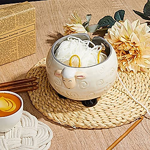 Sleepy Sheep Ceramic Yarn Bowl 6.69 x 4.72 Inch Large Decorative Yarn Holder Knitting Yarn Ball Holder Handmade Craft Knitting Bowl Crocheting Accessories and Supplies Organizer With12 Crochet Hooks