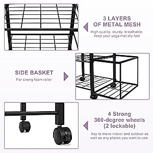 Emfogo Yoga Mat Holder Home Gym Storage Rack Yoga Mat Workout Storage for Foam Roller, Yoga Strap and Resistance Bands, Weight Rack for Dumbbells Workout Equipment Storage Organizer With Wheels