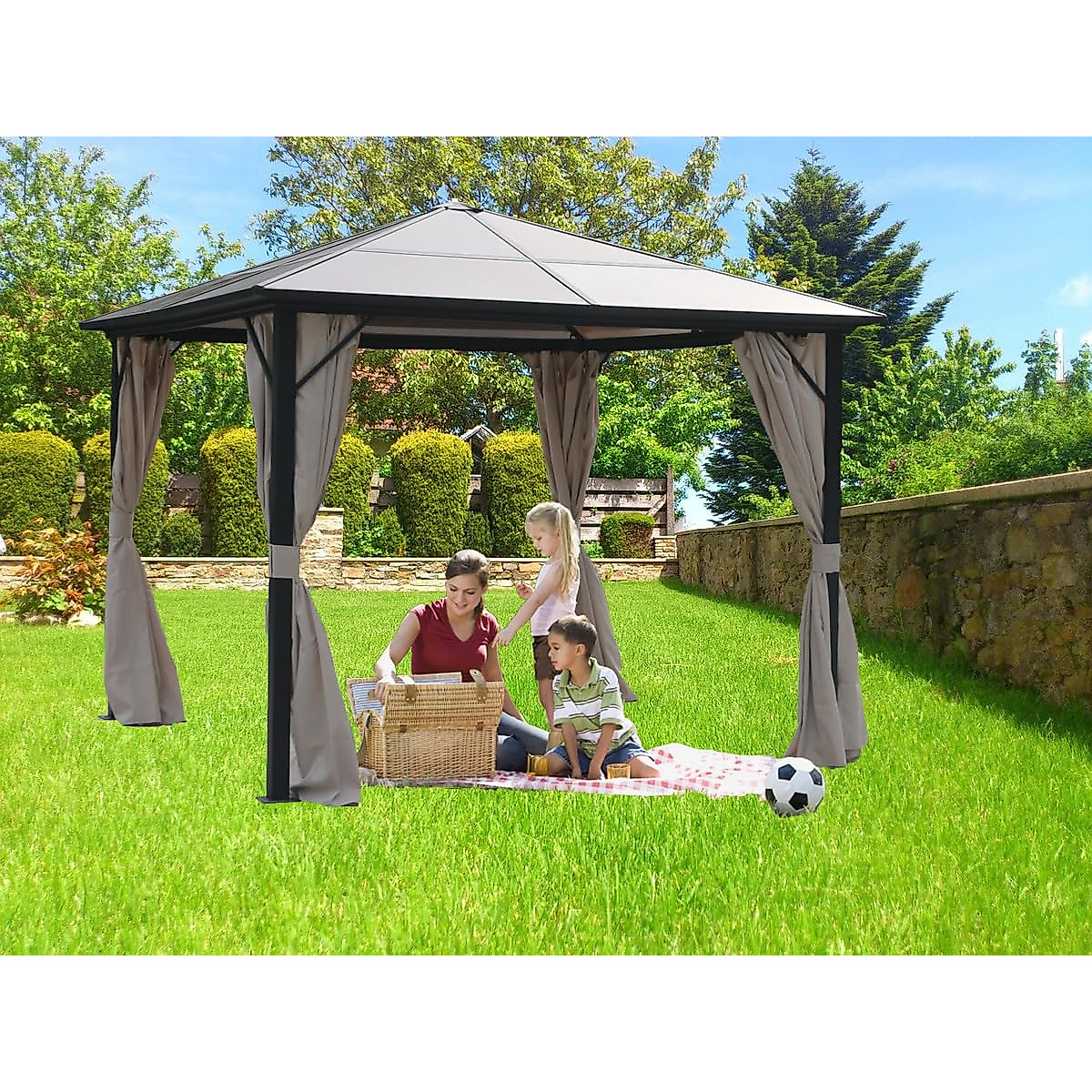 Sunshine Outdoor 12'x12' Privacy Gazebo Curtains, Replacement Universal Curtain Sidewalls 4-Panels Set, for Patio, Garden, Yard (Only Curtains),Beige