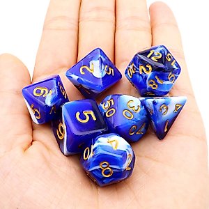 Haxtec Blue White DND Dice Set Swirl Polyhedral D&D Dices for RPG Dungeons and Dragons
