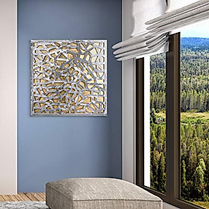 Empire Art Direct Enigma Polished Steel Sculpture Abstract Wall Art with Gold Leaf 3D Metallic Artwork,Ready to Hang,Living Room, Bedroom ＆ Office, 32" x 0.98” x 32