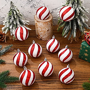 Jutom 10 Pieces Christmas Glitter Ball Ornaments 2.4 Inch Christmas Hanging Ornaments Balls for Tree Mini Christmas Balls Xmas Swirl Decorative for Holiday Decor (Red)