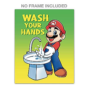 SWITHOM Super Mario Bathroom Wall decor - Unframed Boy's Bathroom Decor, 8X10 inch Super Mario Wall Art Prints for Kids Bathroom, Set of 4 Positive Quotes Toilet Wall Decor Art Prints for Bathroom