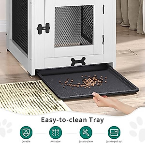 YITAHOME Dog Crate Furniture with Dual USB Charger, Wooden Dog Kennel End Table with Cushion Tray, Drawer for Small Dogs Under 25 lbs Indoor Use, White